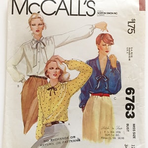 Mccall's 6763 Pussy Bow Blouse Button Front V Neck Forward Shoulder ...