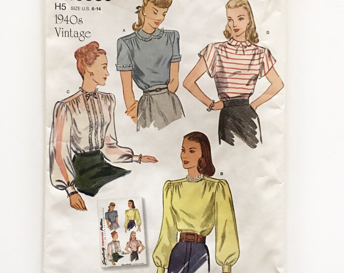 Simplicity 10380 Retro 1940s Back Button Blouse High Neck Sleeve ...