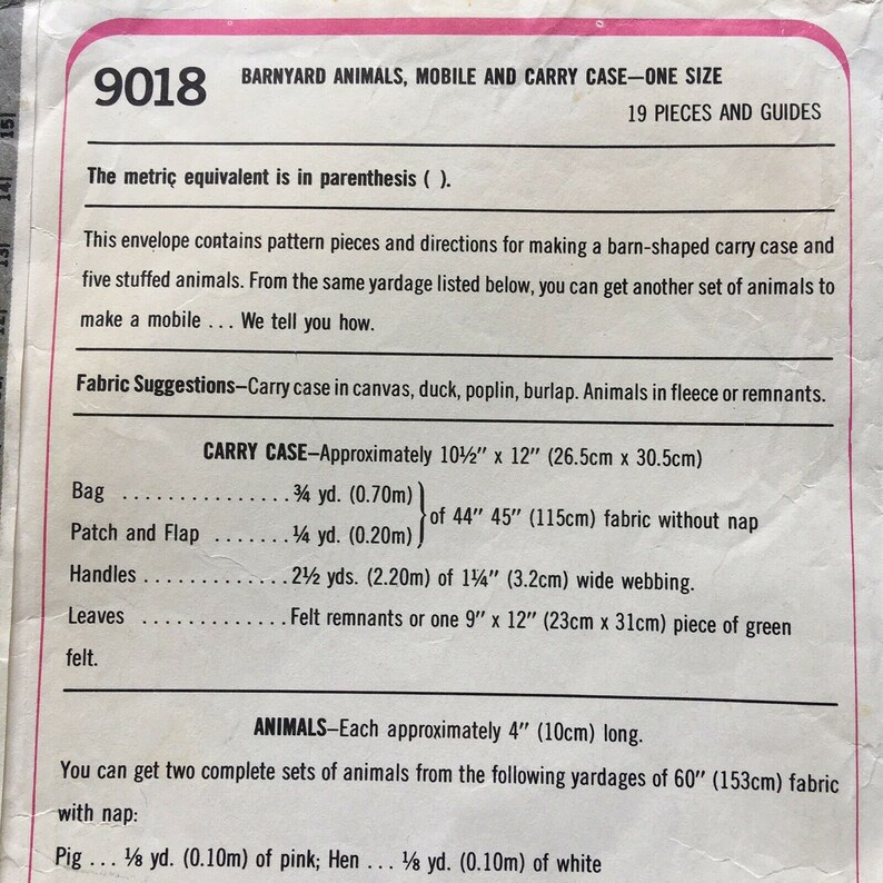 Simplicity 9018 Barnyard Animal Carry All Tote Baby Chick Duck Uncut ...