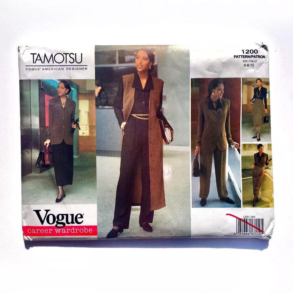 Vogue 1200 Tamotsu Duster Jacket Top Jumper Skirt Pants 6 8 10 Career ...