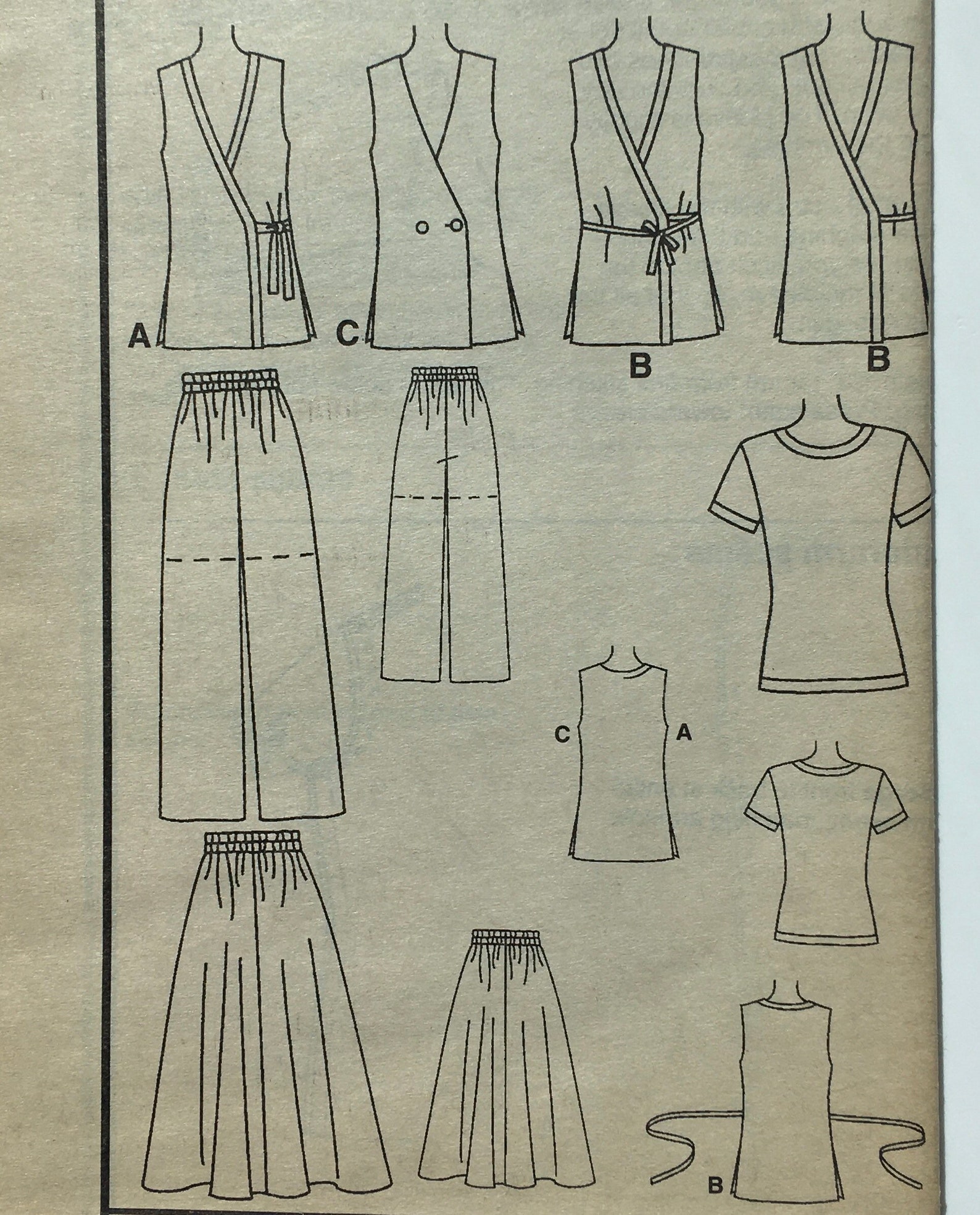 Simplicity 9444 Long Wrap Vest Side Ties Wide Leg Pants Pull on Shorts ...