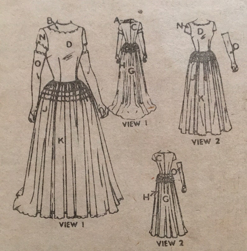 Vintage 1940s Advance 4819 Wedding Dress Scalloped Neckline, Yoke and ...