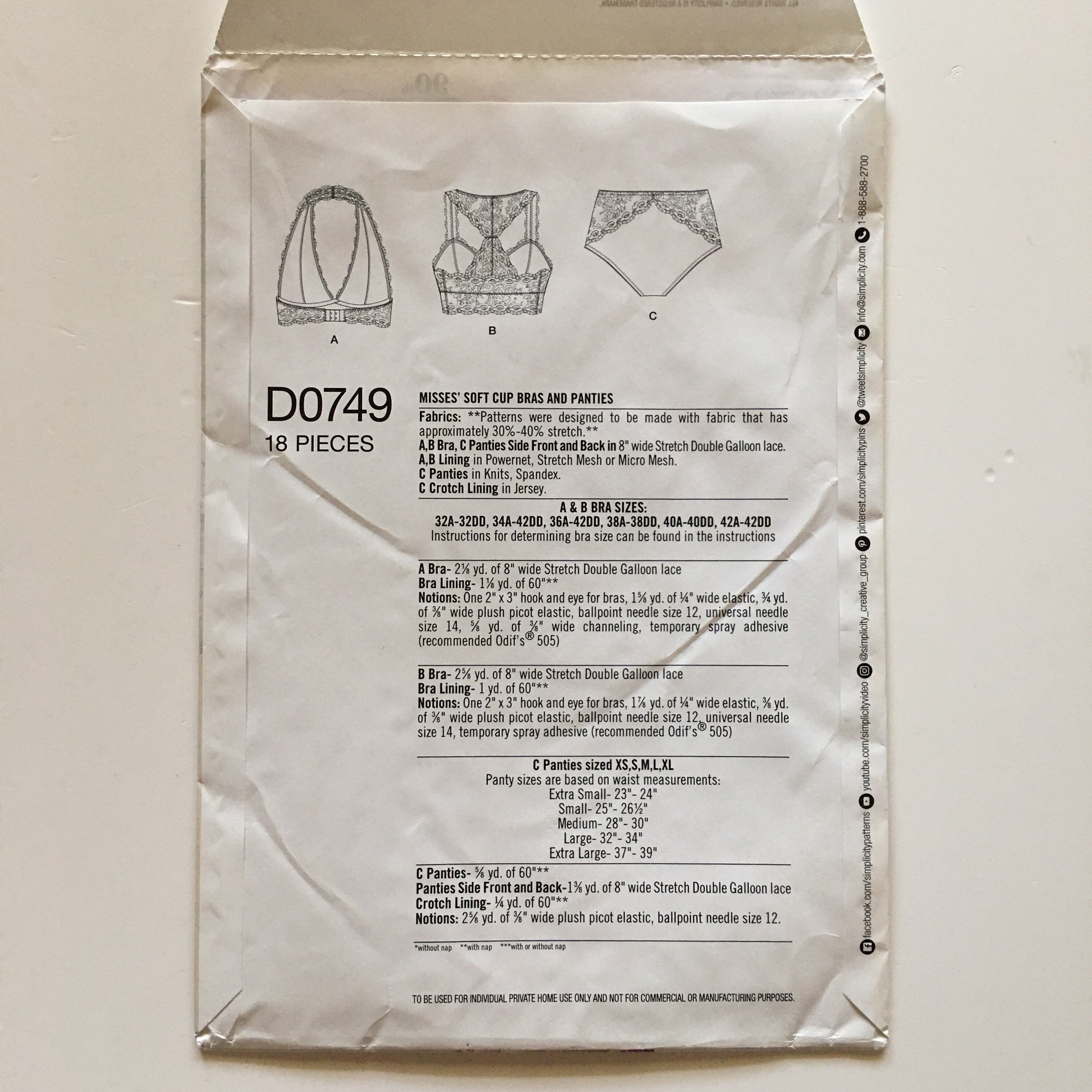 Simplicity 0749 Misses' Soft Cup Bras and Panties Bralette Halter ...