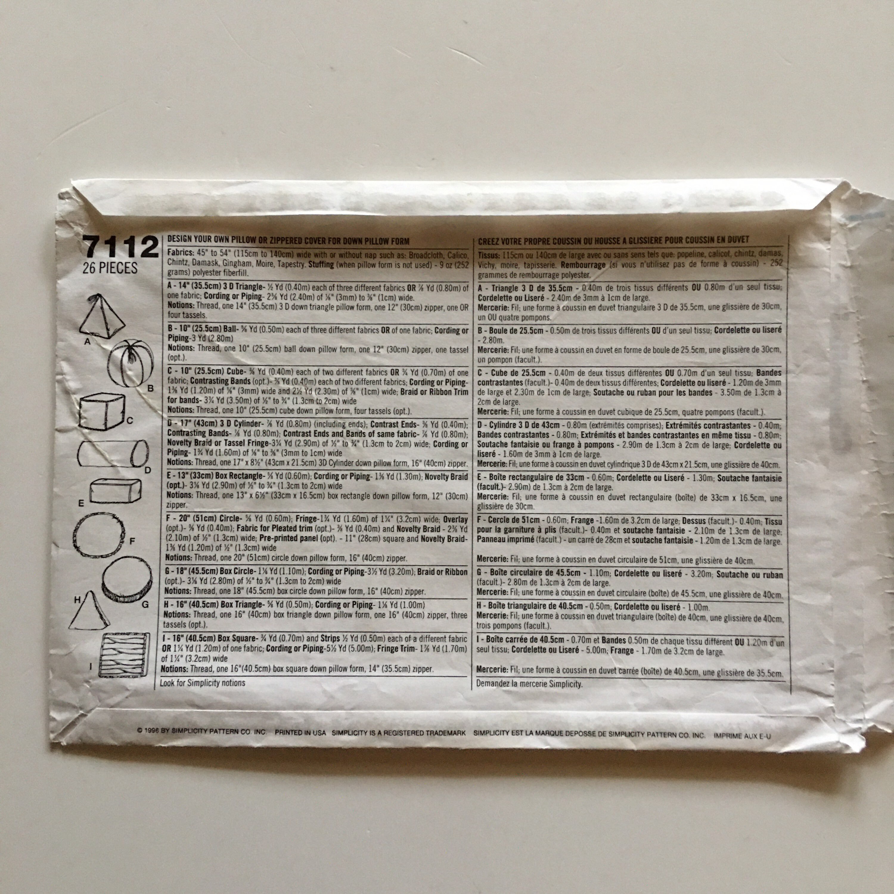 Simplicity 7112 Design Your Own Pillows Round Square Bolster - Etsy