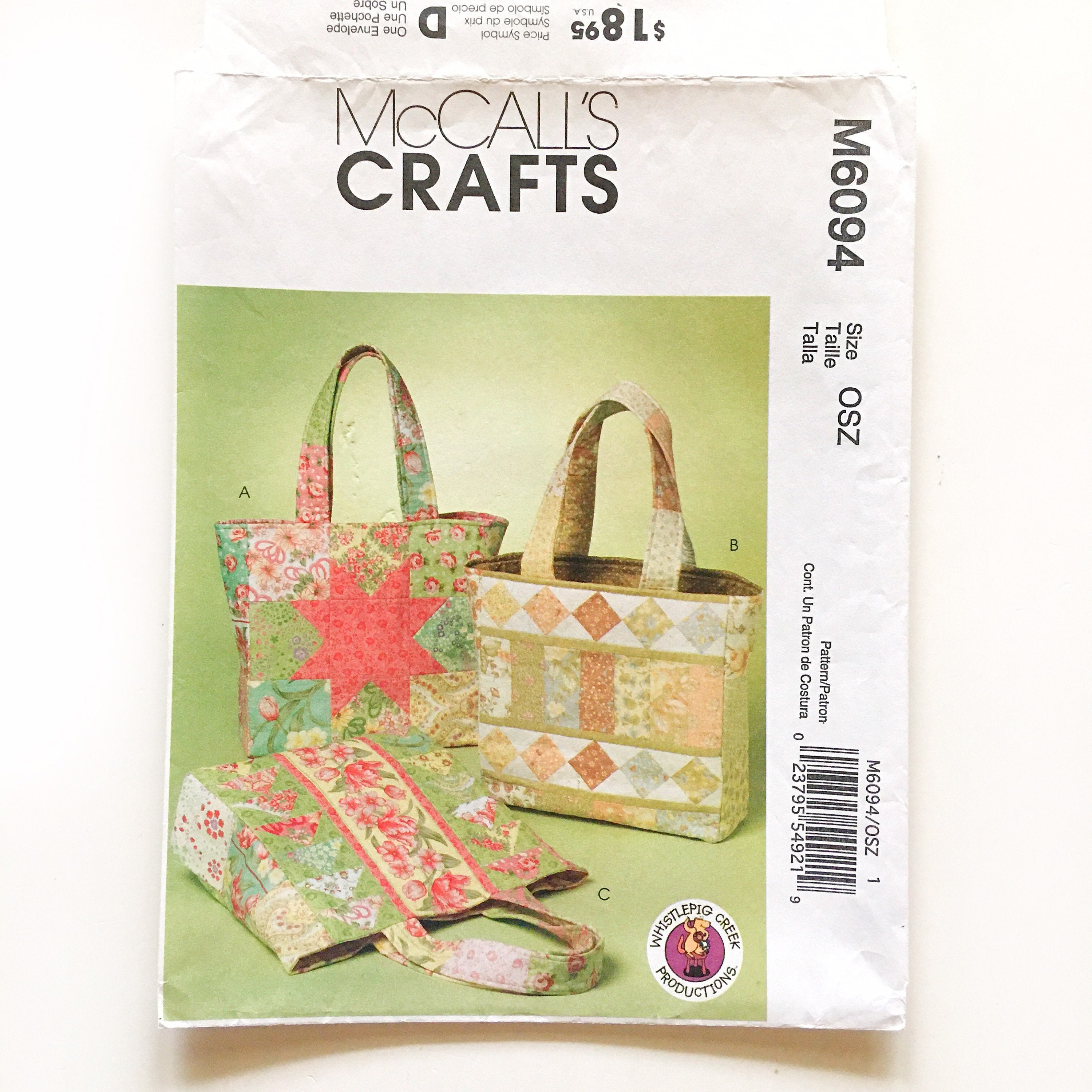 Mccall's 6094 Quilt Pattern Tote Bags Ohio Star Flying Geese Uncut ...
