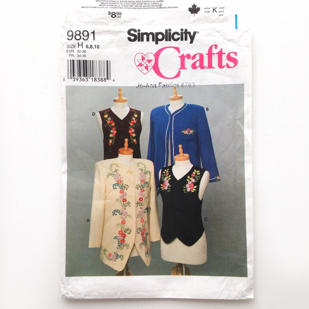 Simplicity 9891 Ribbon Embroidery Transfers Jackets Vests Misses 6 8 10 ...
