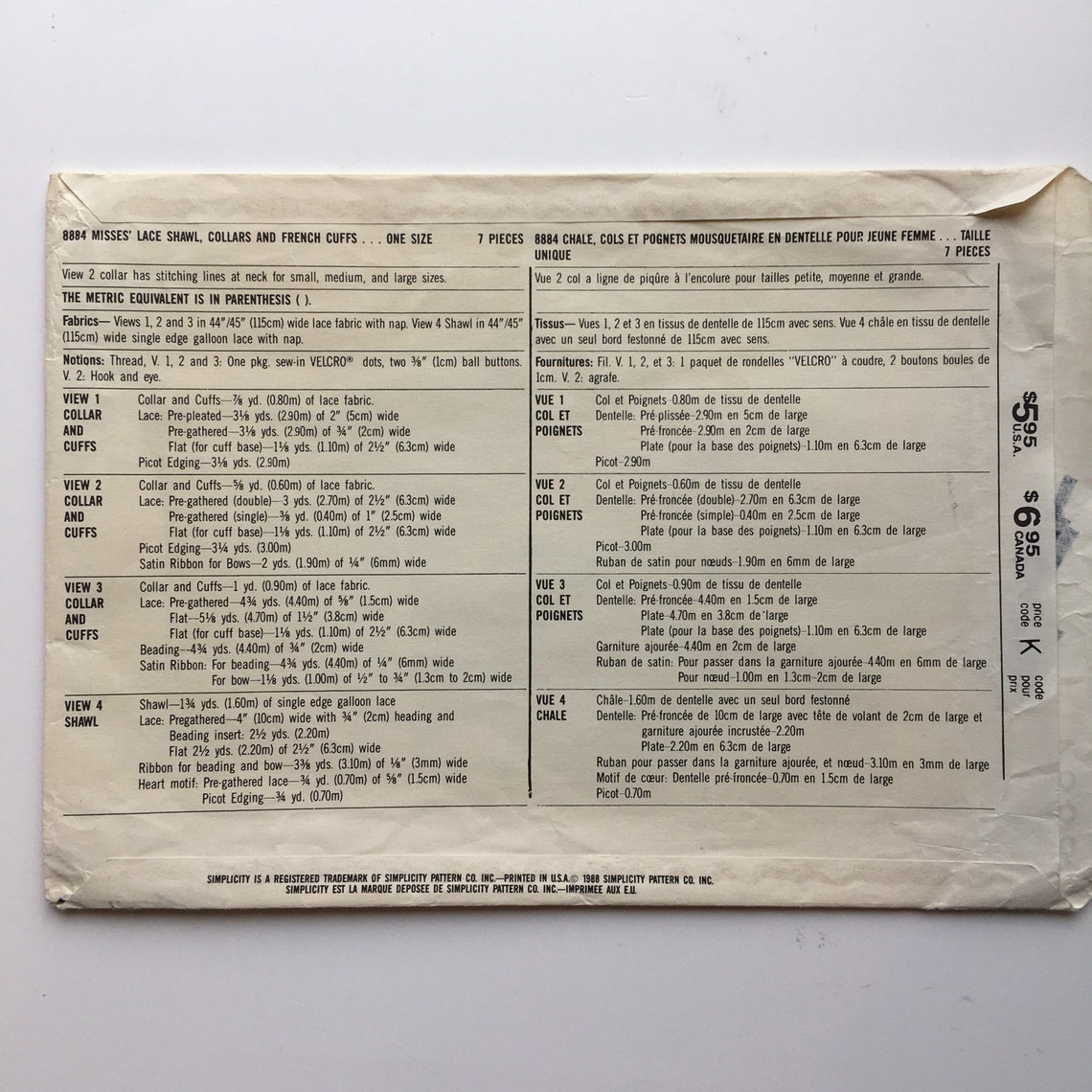 Simplicity 8884 Edwardian Victorian Steampunk Lace Collars French Cuffs ...