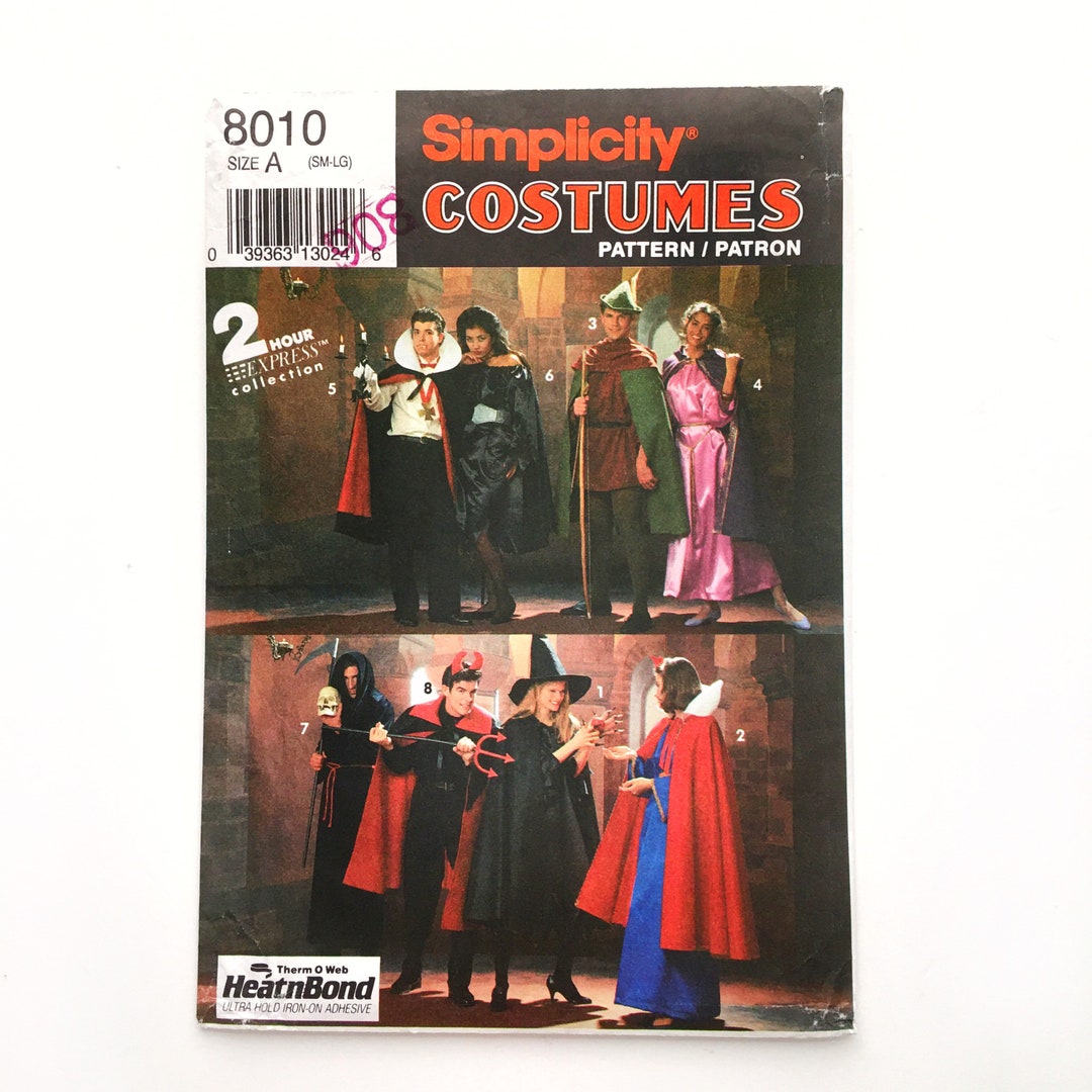 Simplicity 8010 Adult Halloween Costumes Cape Robe Tunic Hood Hat Small ...