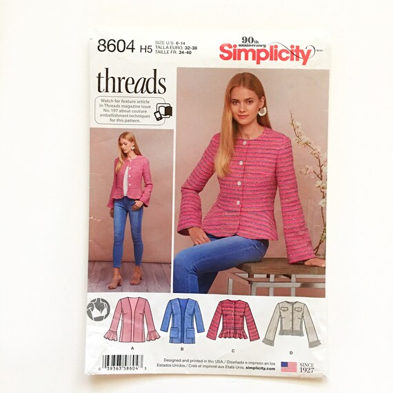 Simplicity 8604 Lined Collarless Jacket Bell Sleeves Peplum | Etsy