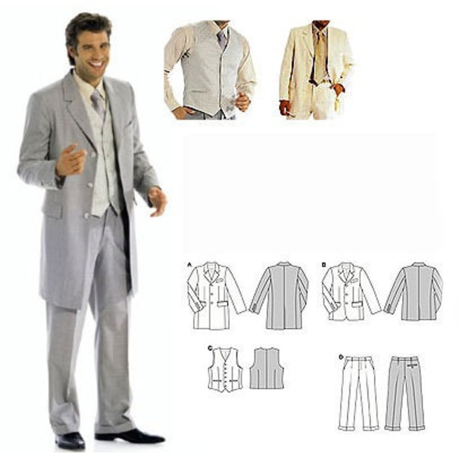 Burda 8186 Men's Semi Fitted Suit & Vest Sizes 34-50 Uncut Sewing ...