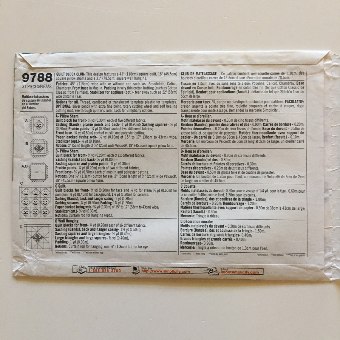 Simplicity 9788 Quilt Block Club Halloween Thanksgiving Pumpkin Turkey ...