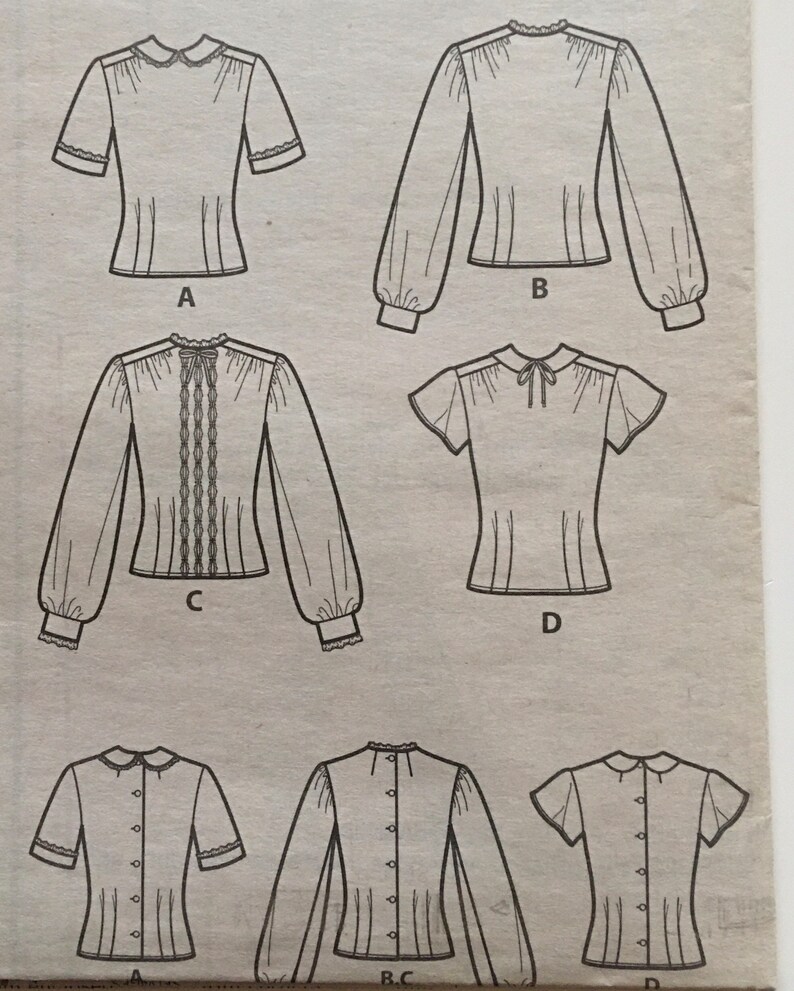Simplicity 10380 Retro 1940s Back Button Blouse High Neck - Etsy