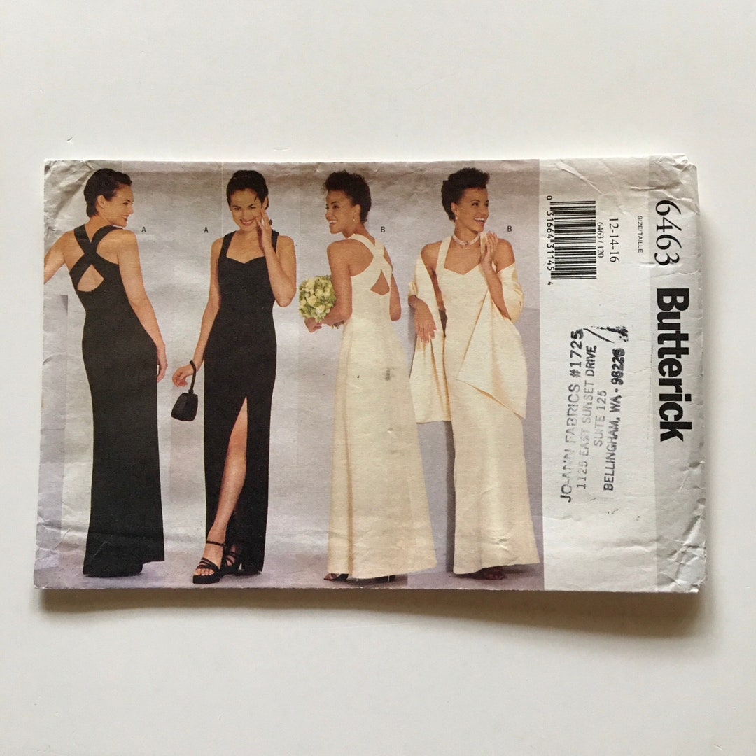 Butterick 6463 Sweetheart Neckline Crossed Back Evening Gown Misses 12 ...