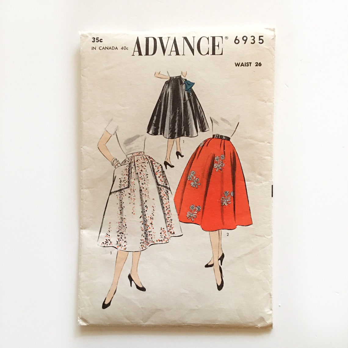 Vintage 1950s Advance 6935 Set of Full Skirts Three Seams Waist 26 CUT ...