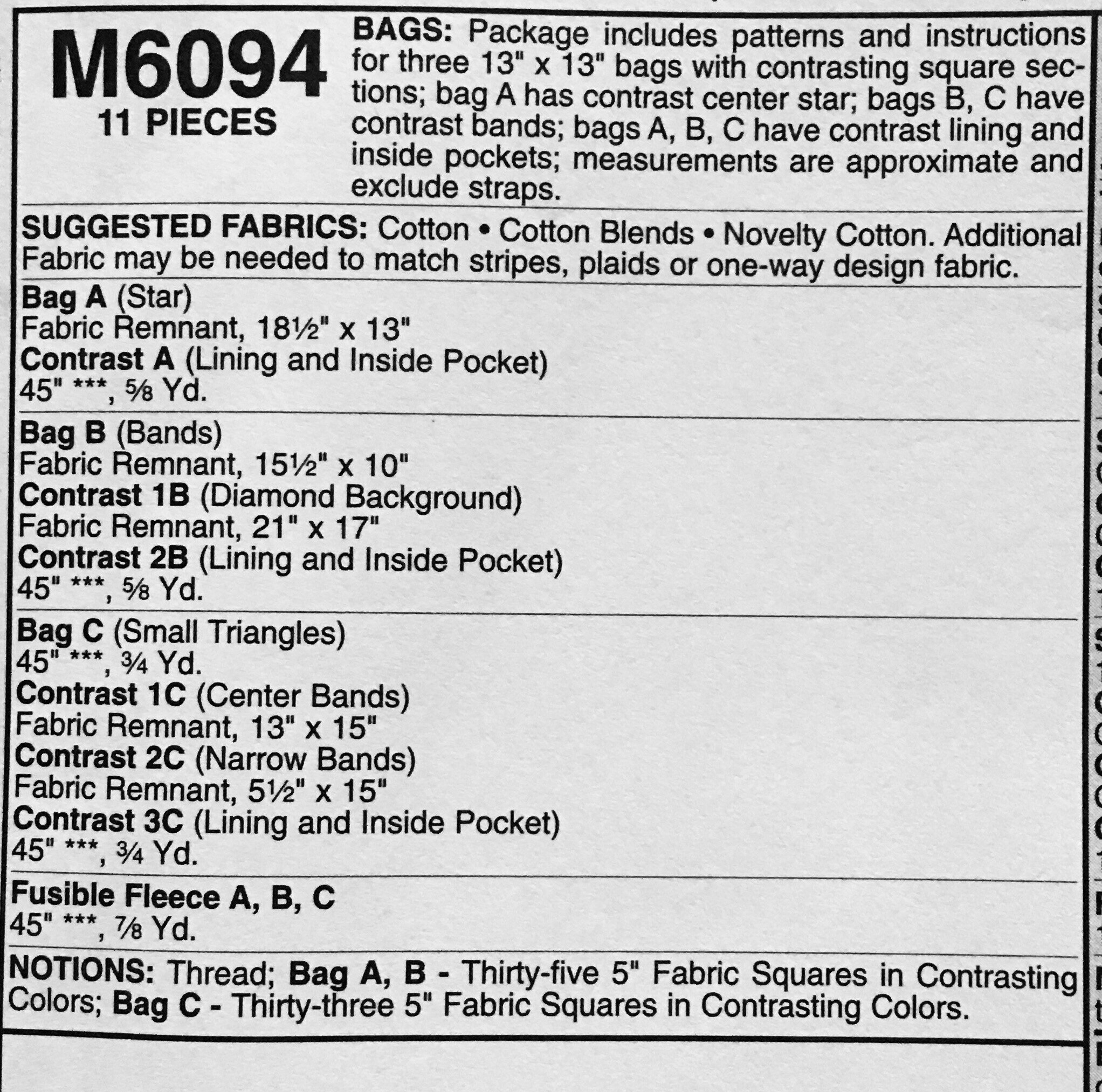 Mccall's 6094 Quilt Pattern Tote Bags Ohio Star Flying Geese Uncut ...