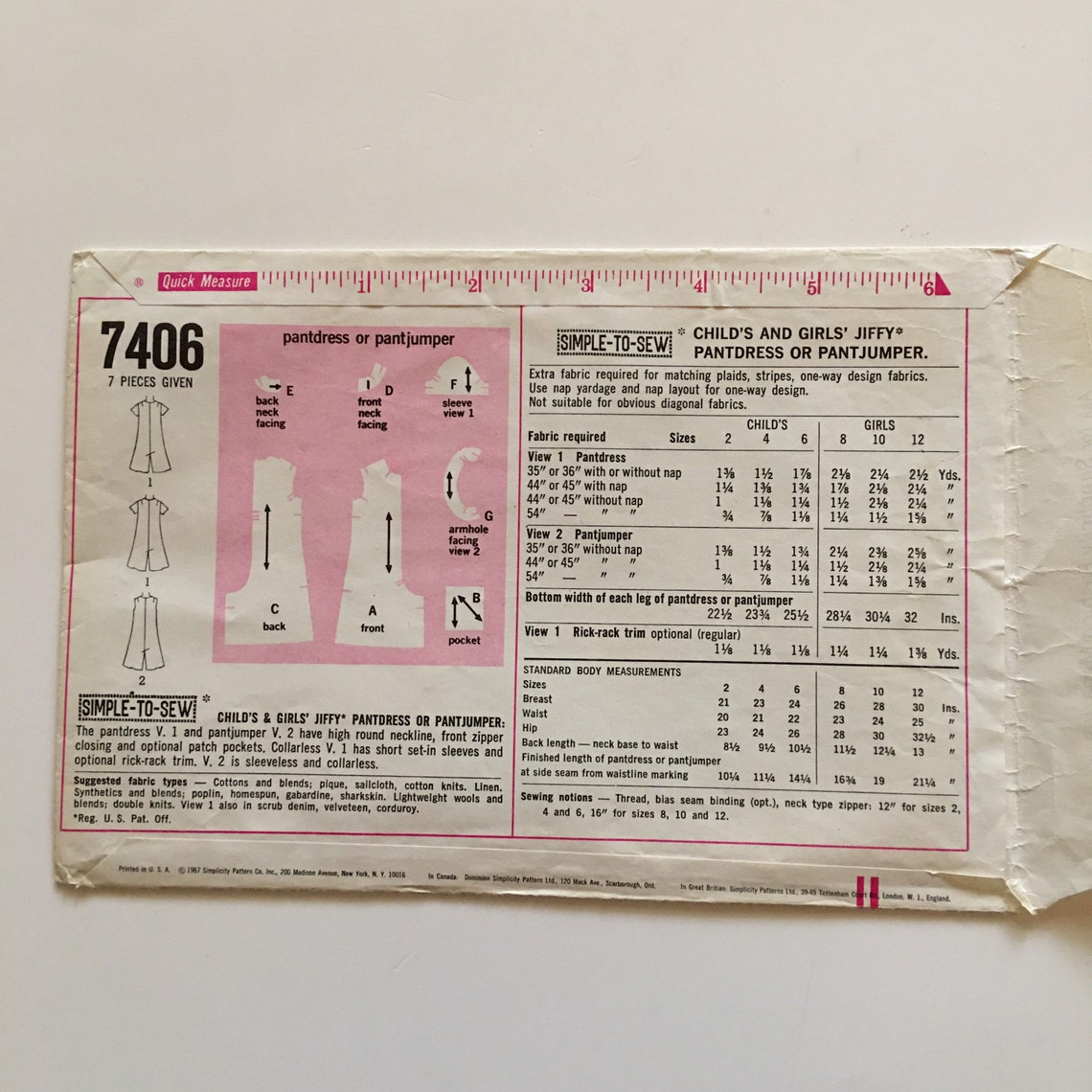 Simplicity 7708 Girls Shoulder Button Romper Playsuit Pantdress Size 4 ...