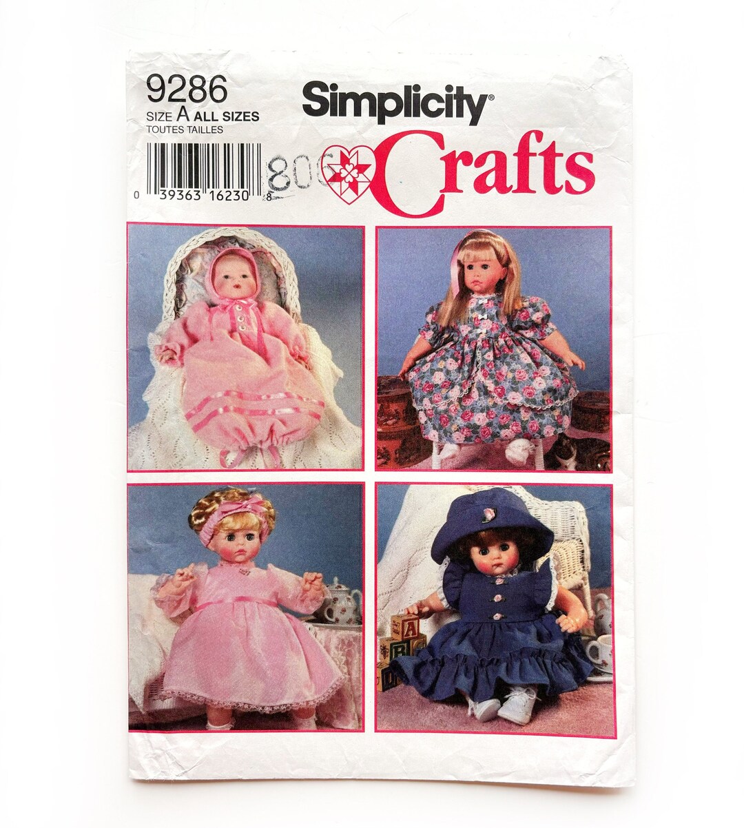 Simplicity 9286 Design Your Own Doll Clothes Dress Overlay Gown Bonnet ...