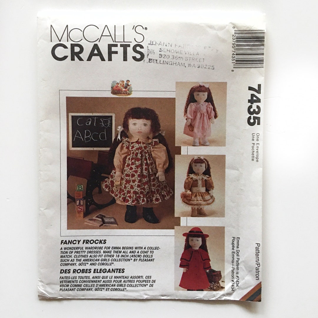 McCall's 7435 Fancy Frocks 18" Doll Clothes Dress Pinafore Coat Hat ...