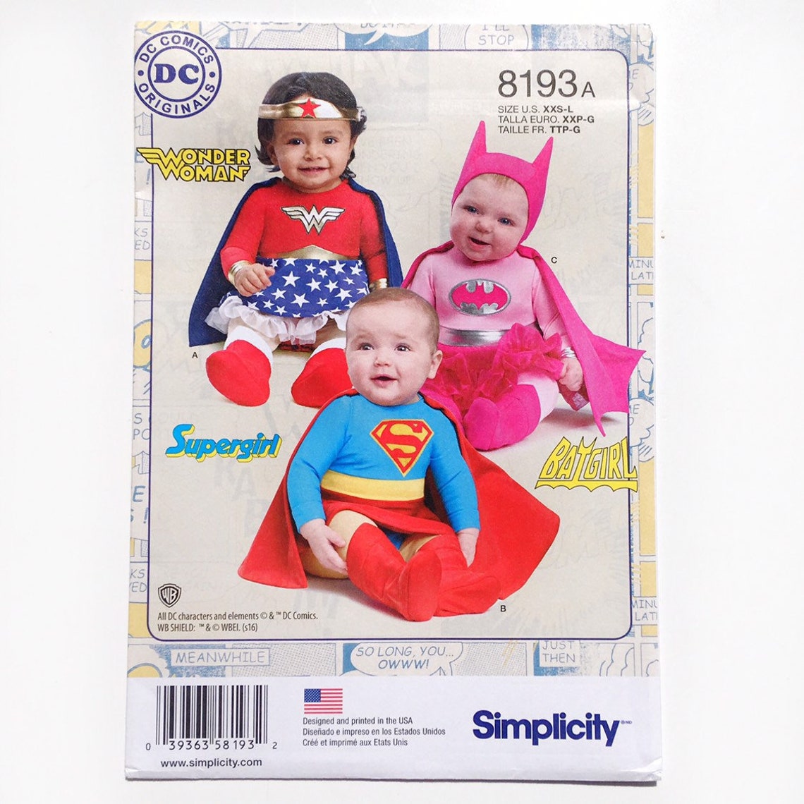 Simplicity 8193 Baby's Superhero Costumes Wonder Woman Supergirl ...