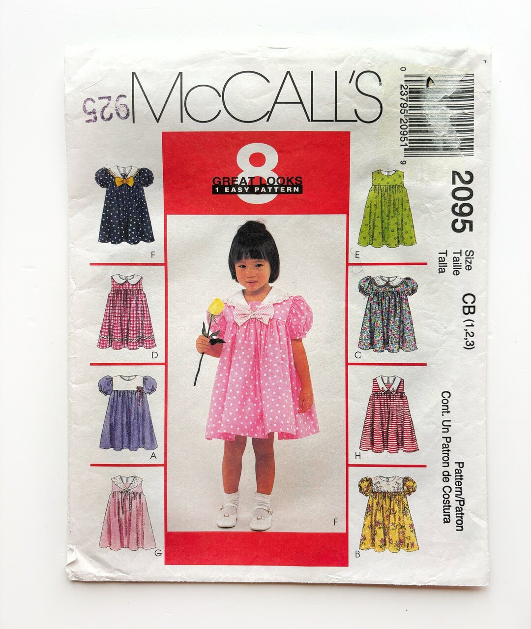 Mccall's 2095 Toddler Puff Sleeve Peter Pan Collar Dress 1 2 3 Uncut Sewing Pattern - Etsy