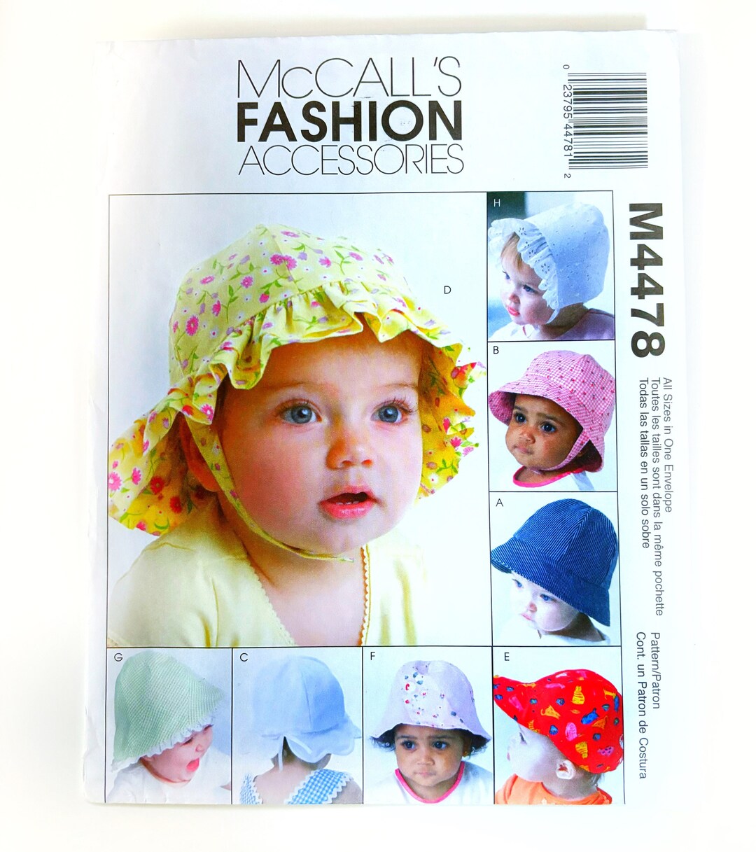 Mccall's 4478 Baby Infant Sun Hats Bucket Bonnet Ball Cap Chin Strap ...