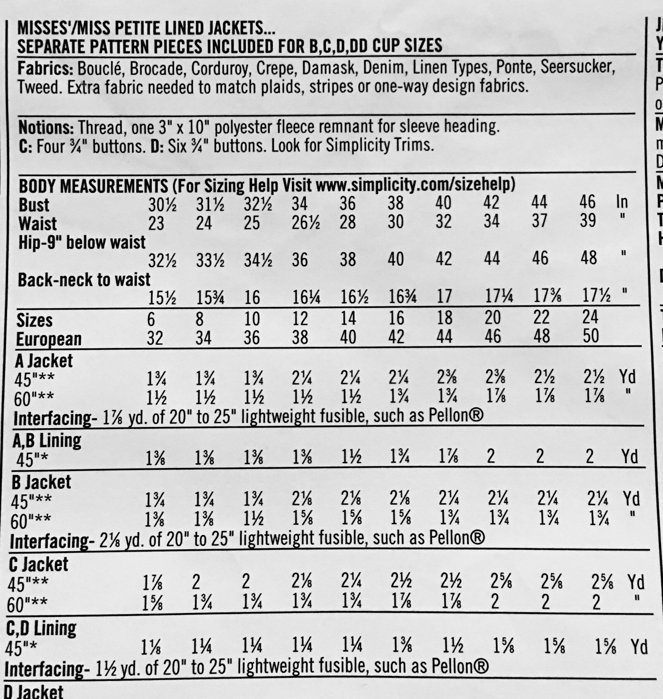 Simplicity 8604 Lined Collarless Jacket Bell Sleeves Peplum Misses 6-14 ...