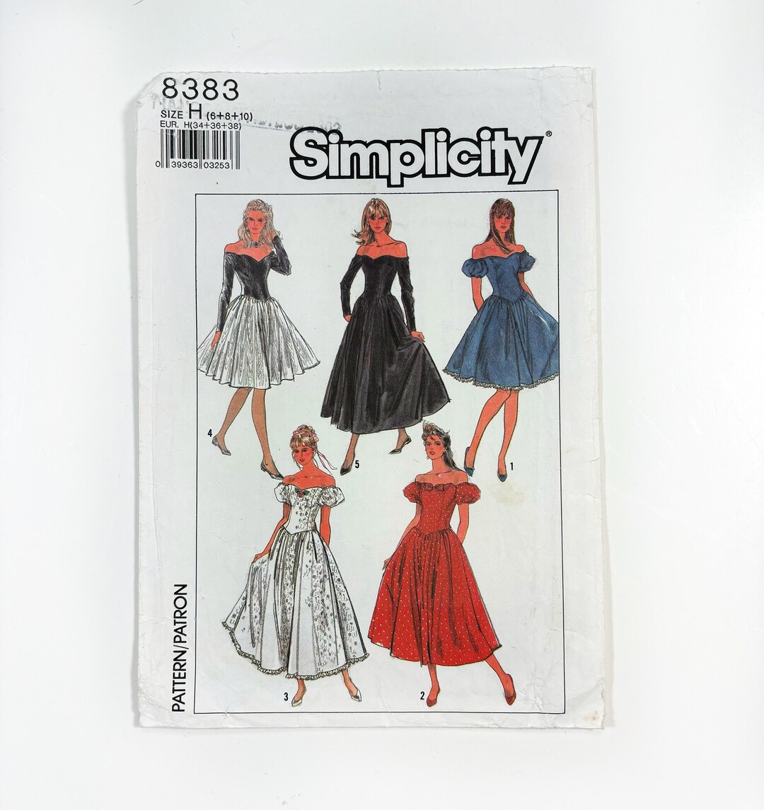 Simplicity 8383 off Shoulder Sweetheart Neckline Basque Waist Dress ...
