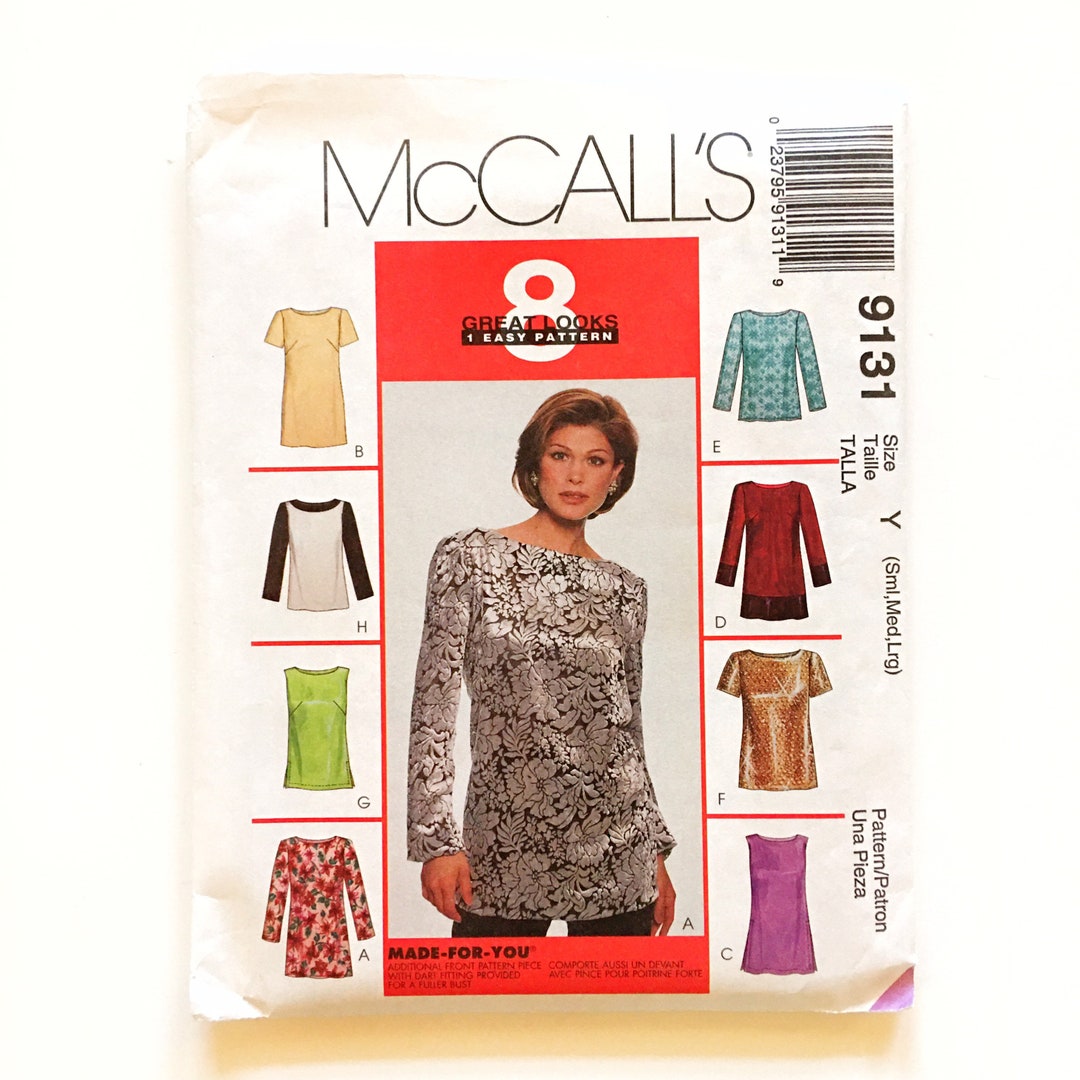 Mccalls 9131 Pullover Tunic Top Sleeve Options Misses S M L 32-40 Uncut ...