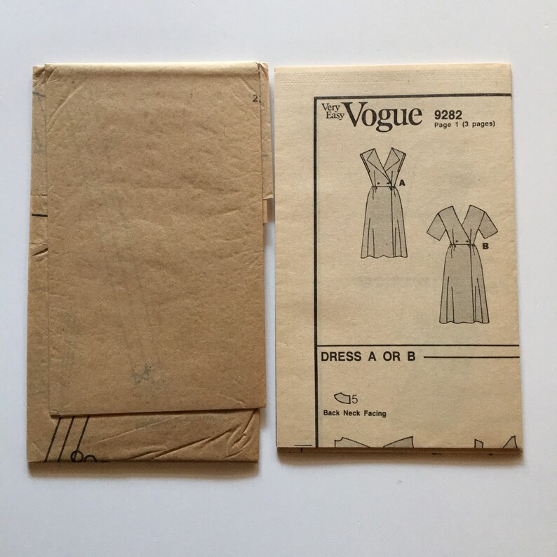Vintage Vogue 9282 Wrap Dress Dropped Shoulder Cap Sleeve Misses 6 8 10 ...