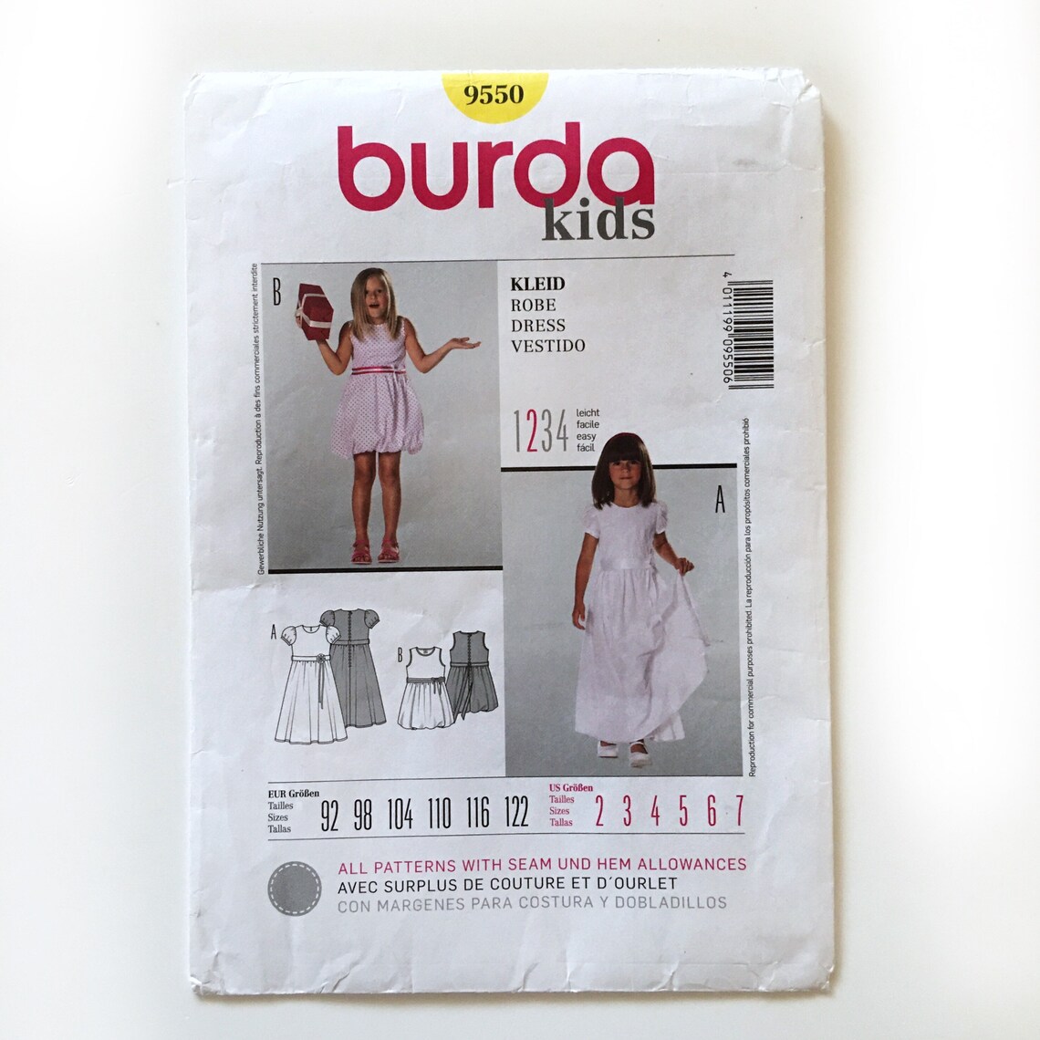 Burda 9550 Flower Girl Dress Puff Sleeve Special Occasion Bubble Dress ...