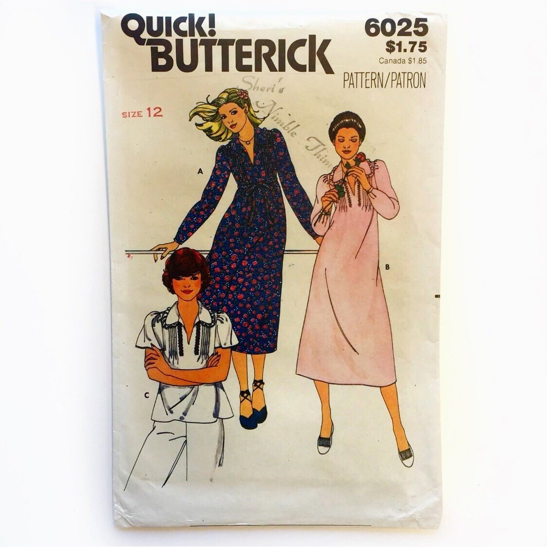 Butterick 6025 Boho Pullover Blouse Dress Pintucks Sash Misses Size 12 ...