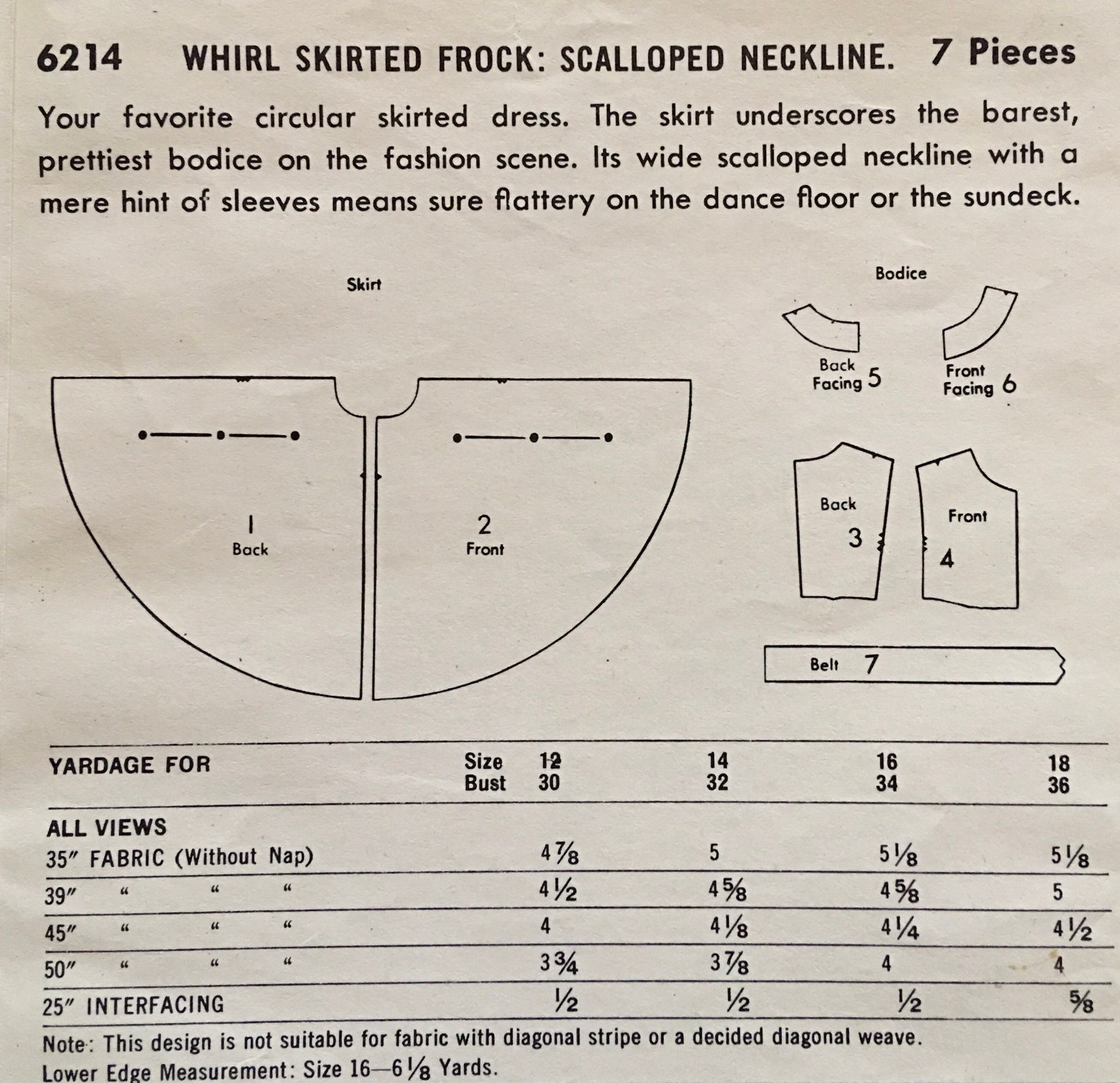 Rare Vintage 1950s Butterick 6214 Scalloped Neckline Whirl Skirted ...
