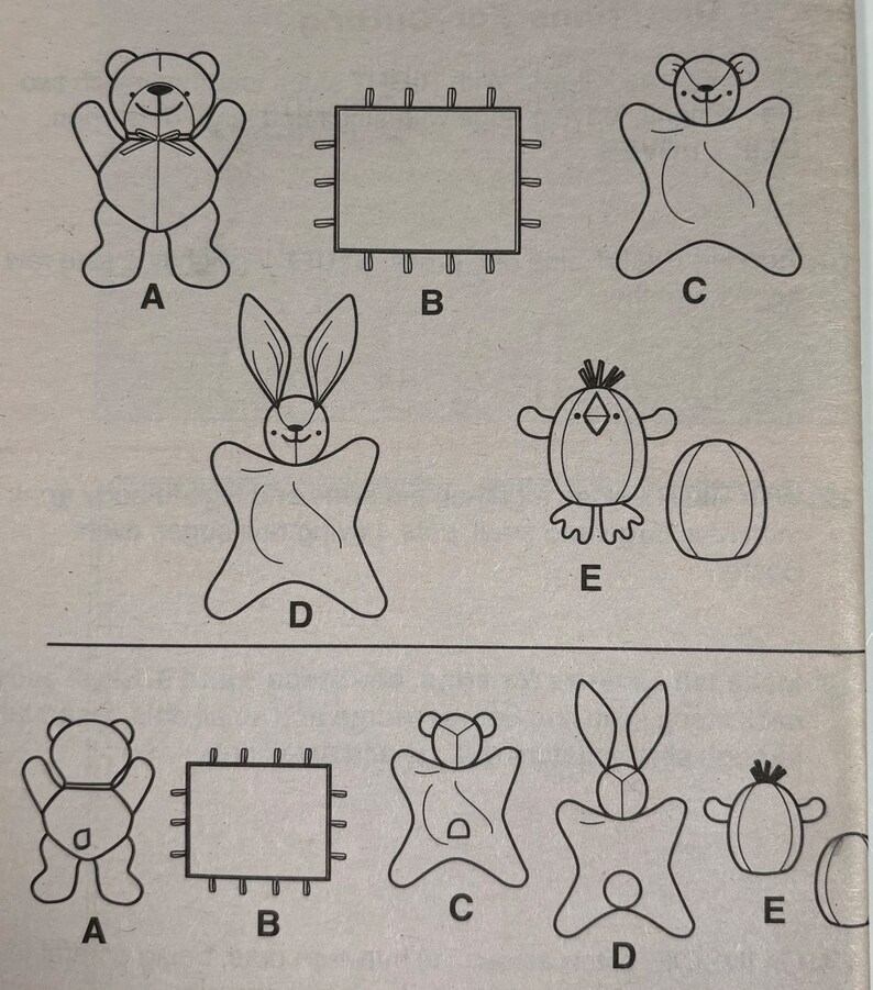 Simplicity 1681 Baby Security Blanket Plush Stuffed Toys Bear Chick Egg ...