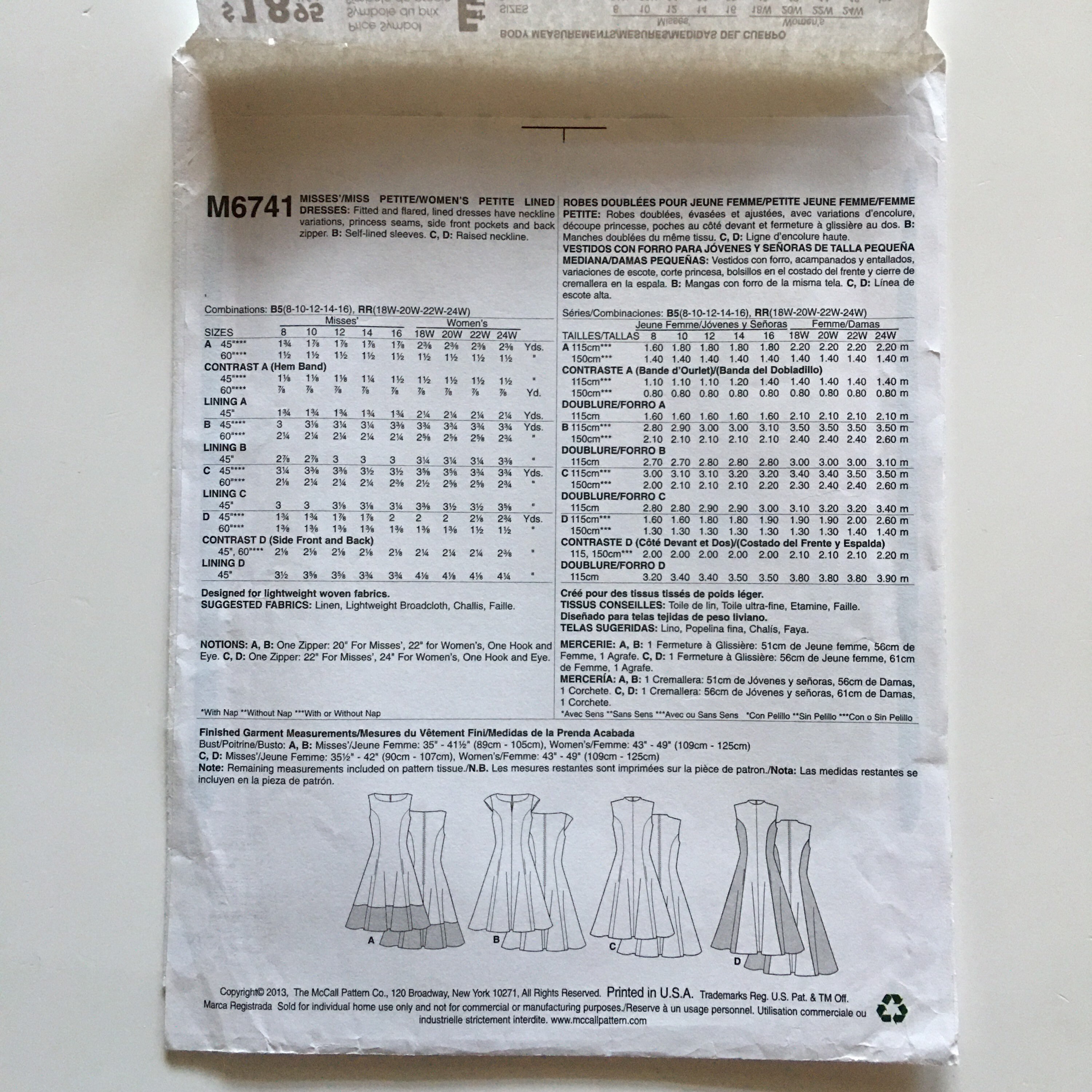 Mccall's 6741 Fit and Flare Dress Neckline Variations 18W 20W 22W 24W ...