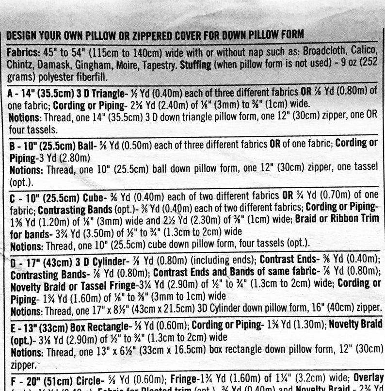 Simplicity 7112 Design Your Own Pillows Round Square Bolster - Etsy