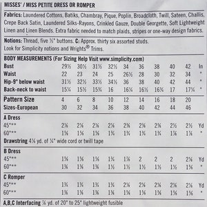 Simplicity 2222 Fashion Designer Suede Dress or Romper Misses 12-20 ...