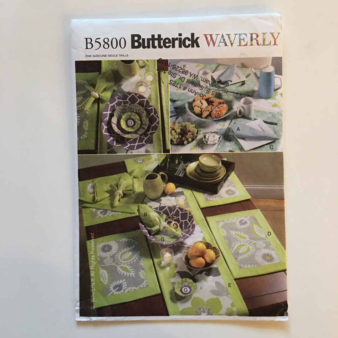 Butterick 5800 Waverly Table Linens Placemats Table Runner, Table Cloth ...