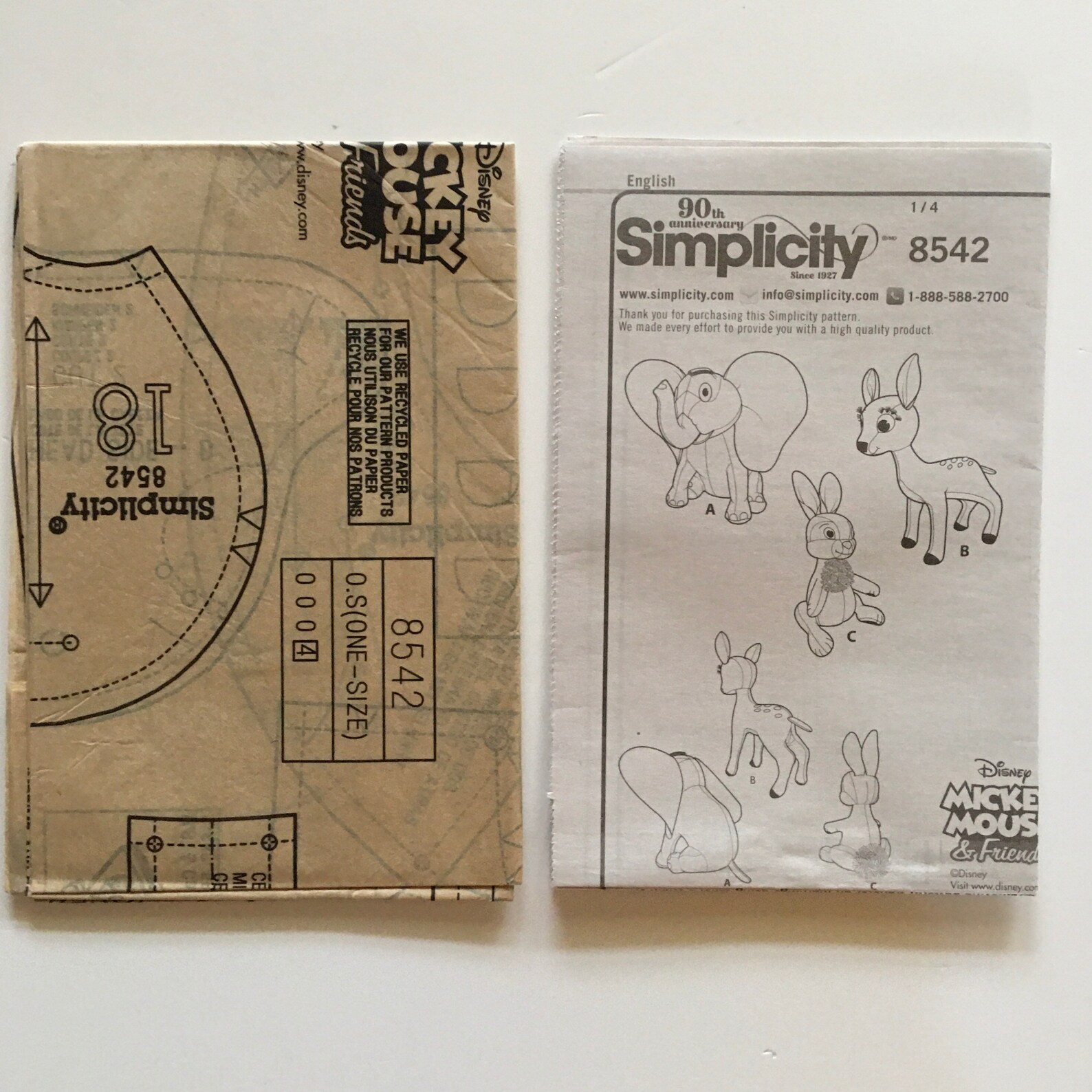 Simplicity 8542 Vintage Dumbo Bambi Thumper Disney Stuffed Animals ...