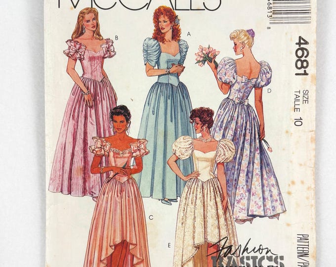 Mccall's 4681 Basque Waist Prom Dress Puff Sleeve Bridesmaid Gown ...