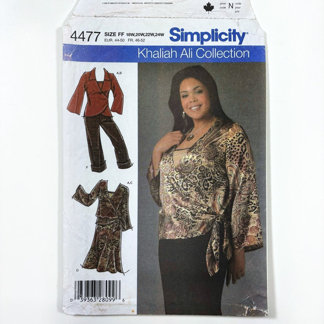 Simplicity 4477 Khaliah Ali Side Tie Wrap Top Camisole Pants Skirt 18W ...