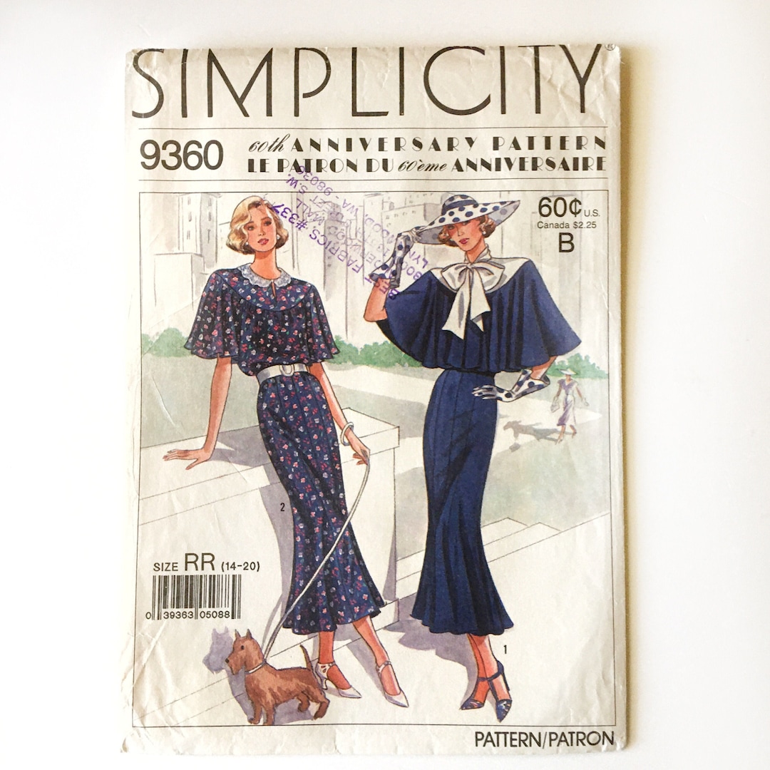 Simplicity 9360 1920's Town Dress Capelet Gored Skirt Misses 14-20 ...