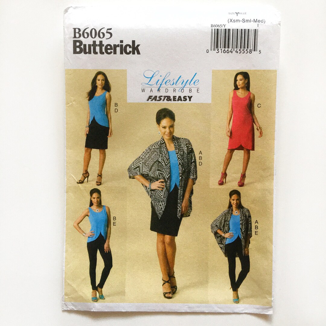 Butterick 6065 Butterfly Batwing Jacket Tank Dress Skirt Pants Misses 4 ...