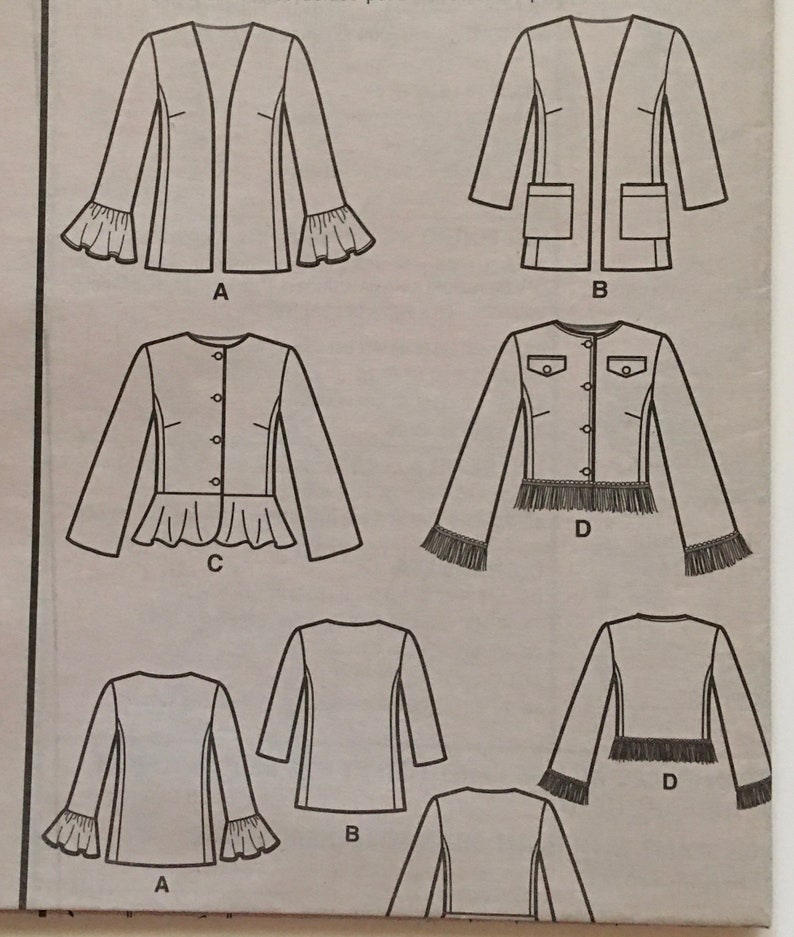Simplicity 8604 Lined Collarless Jacket Bell Sleeves Peplum Misses 6-14 ...