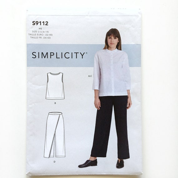 Simplicity 9112 Standing Collar Button Down Top Shell and - Etsy