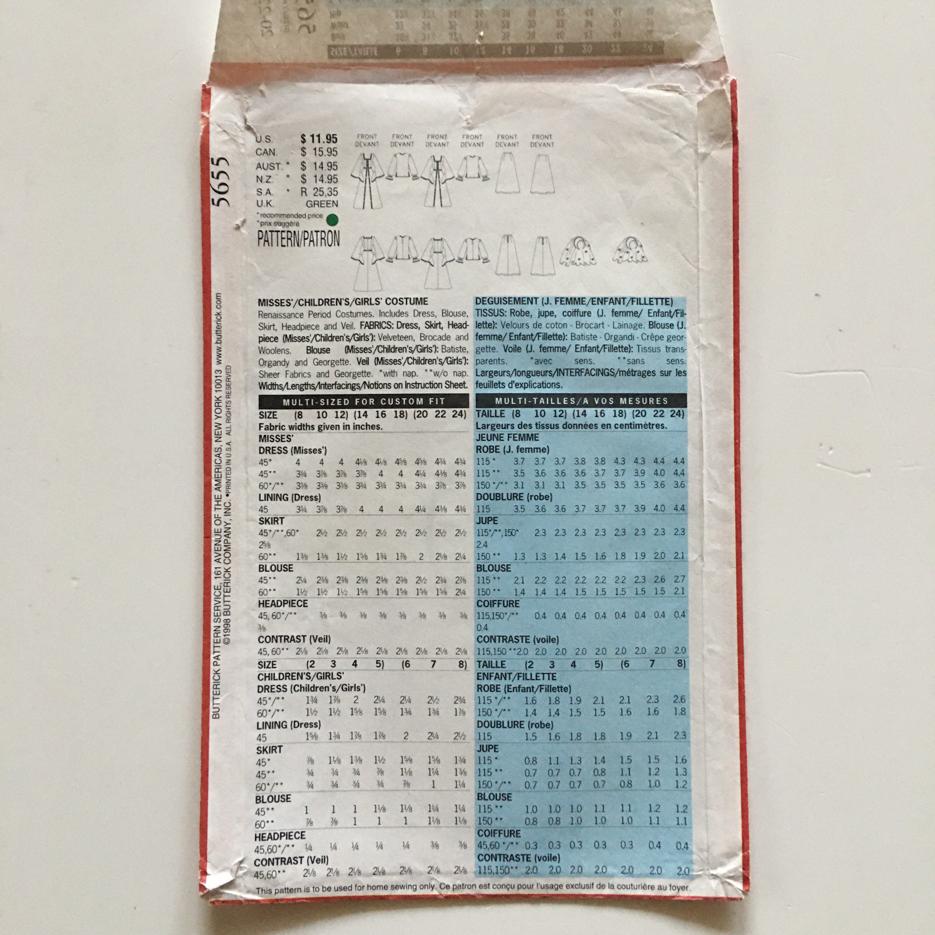 Butterick 5655 Renaissance Noble Woman Dress Period Costume - Etsy