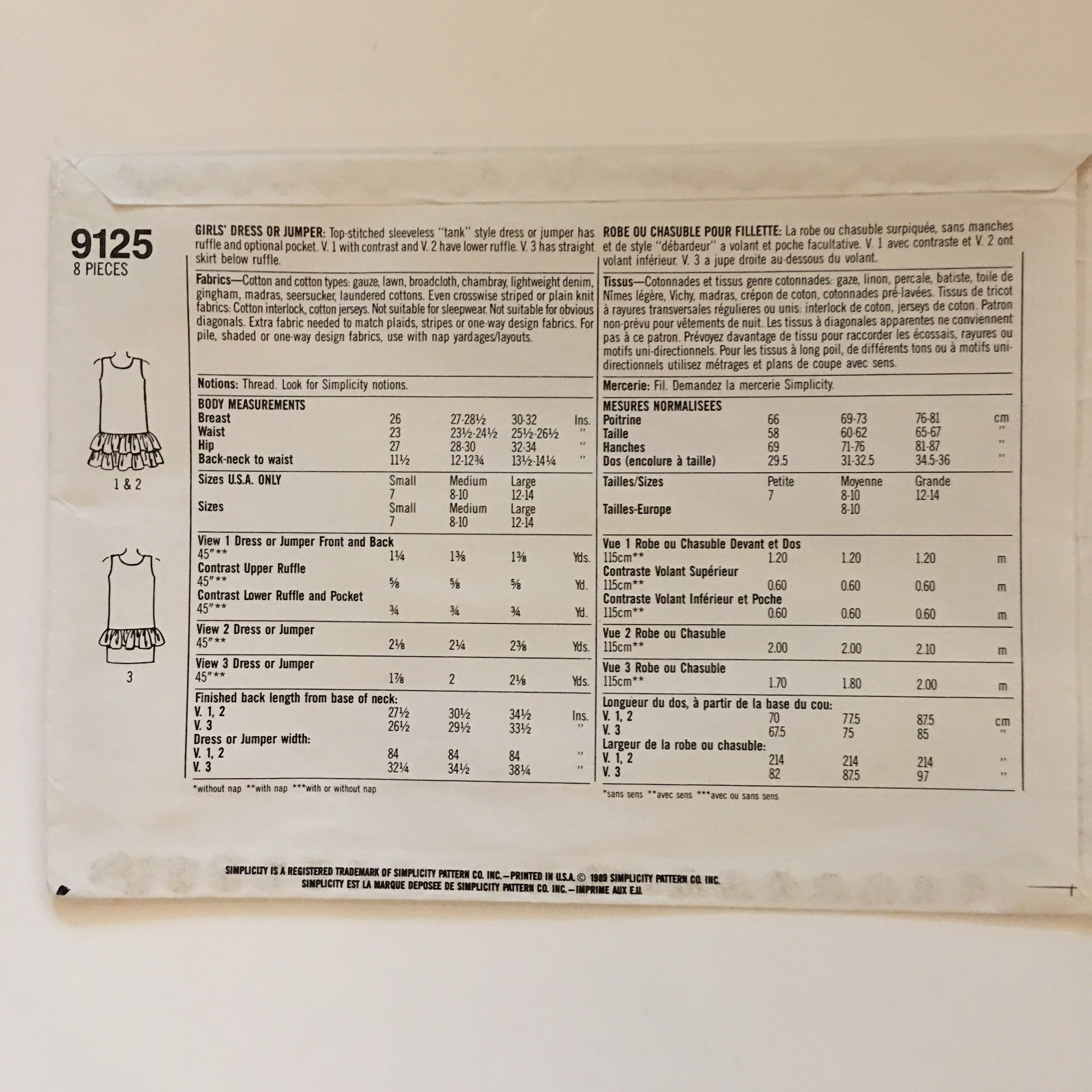 Simplicity 9125 Girls Ruffled Tank Sun Dress Medium 8 10 Uncut Sewing ...
