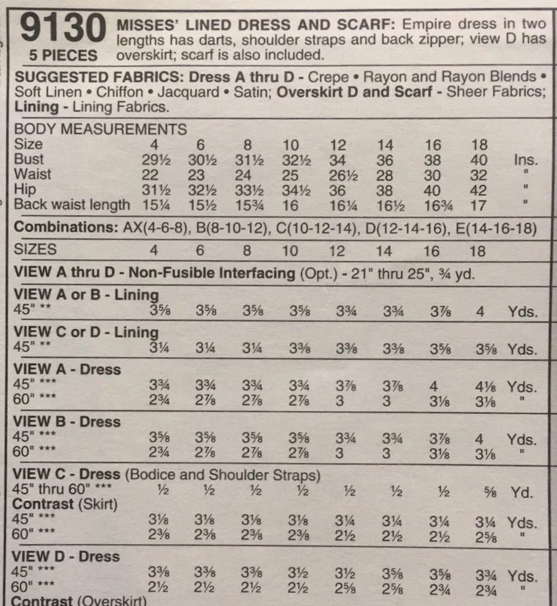 Mccalls 9130 Hi Lo Hem Strappy Dress and Scarf Misses 8-12 Uncut Sewing ...