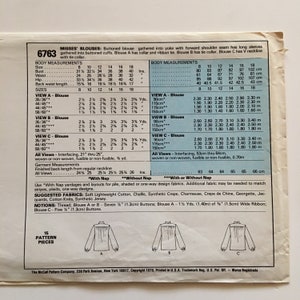 Mccall's 6763 Pussy Bow Blouse Button Front V Neck Forward Shoulder ...