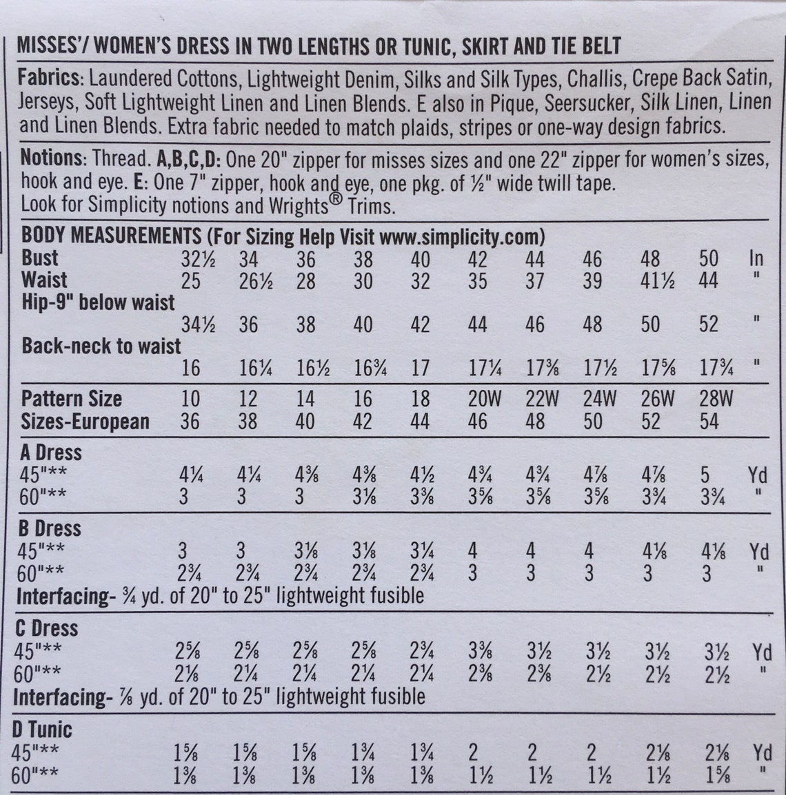 Simplicity 2917 Dress Tunic Skirt and Tie Belt 20W 22W 24W 26W 28W ...