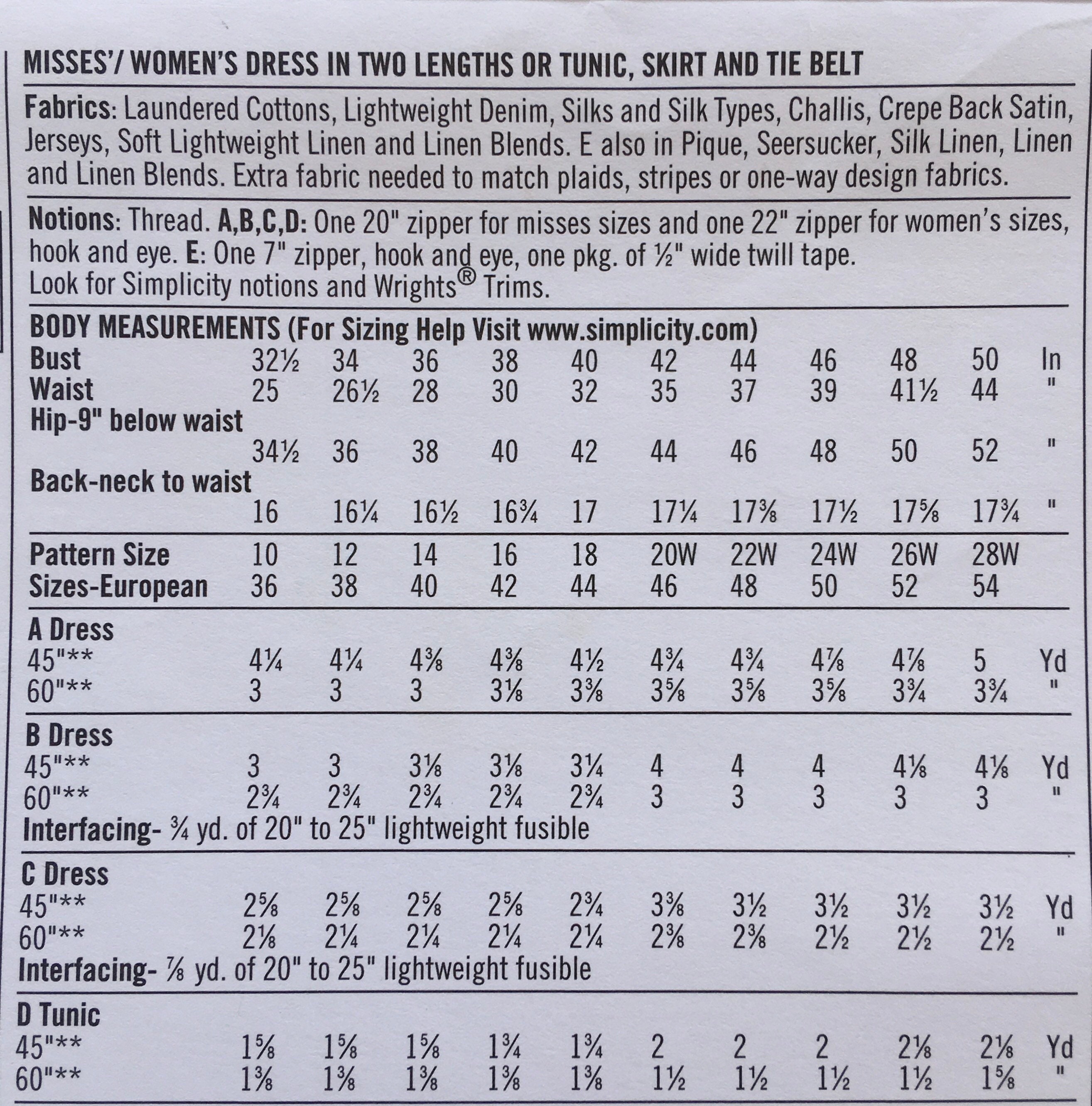 Simplicity 2917 Dress Tunic Skirt and Tie Belt 20W 22W 24W 26W 28W ...